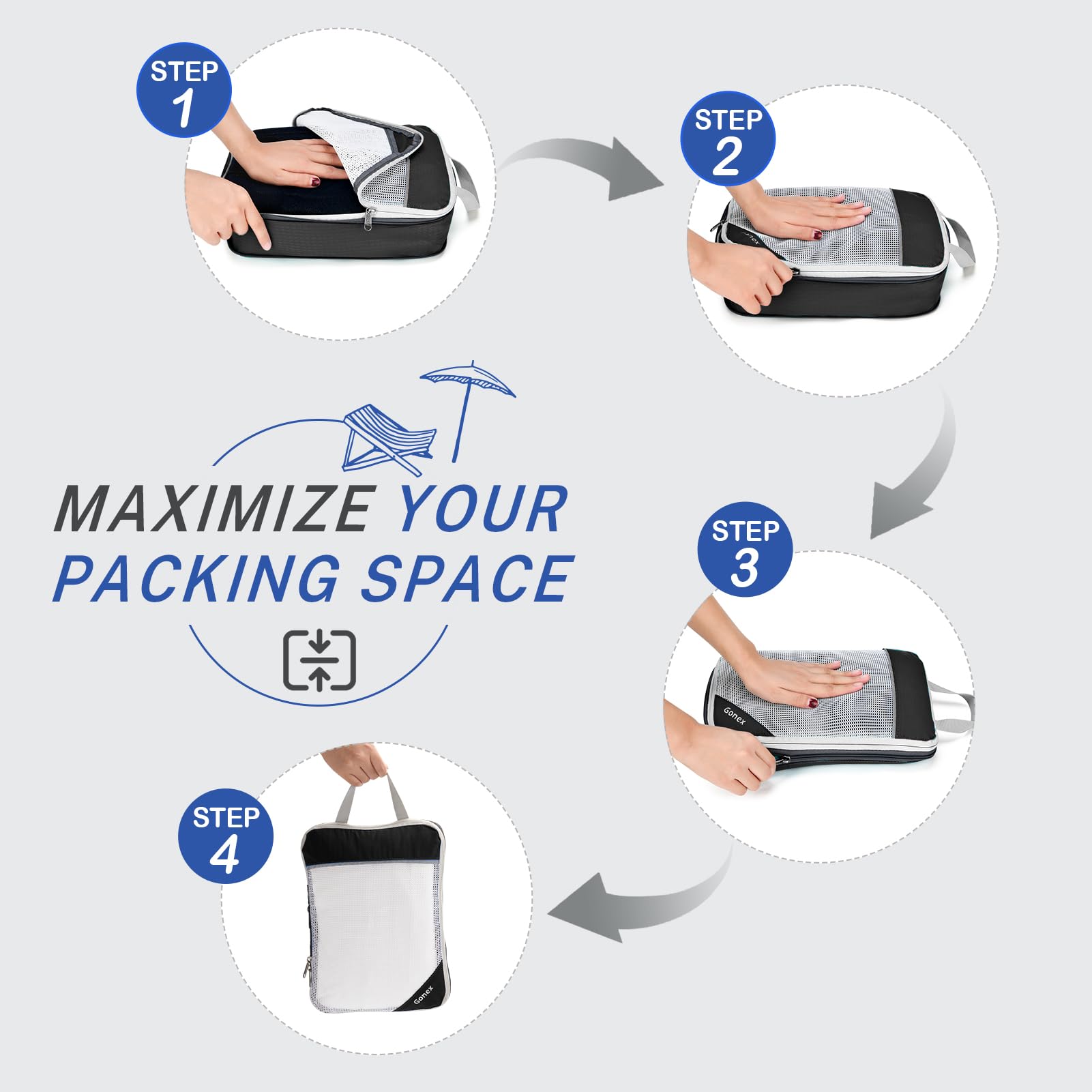 Gonex 7 Pcs Soft Nylon Compression Packing Cubes Set for Travel