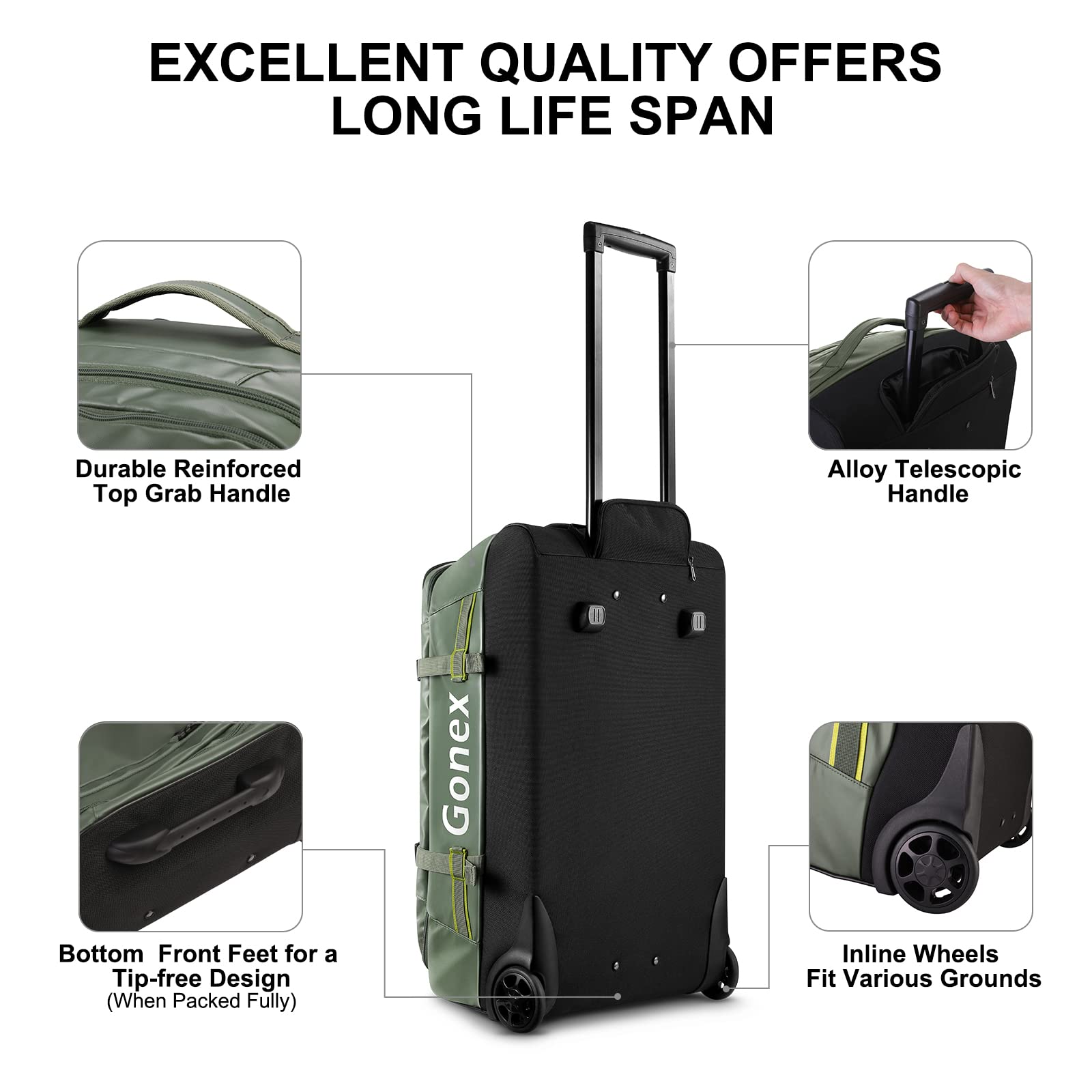 Gonex 25" Rolling Duffle Bags | 70L Wheeled Travel Duffel Luggage