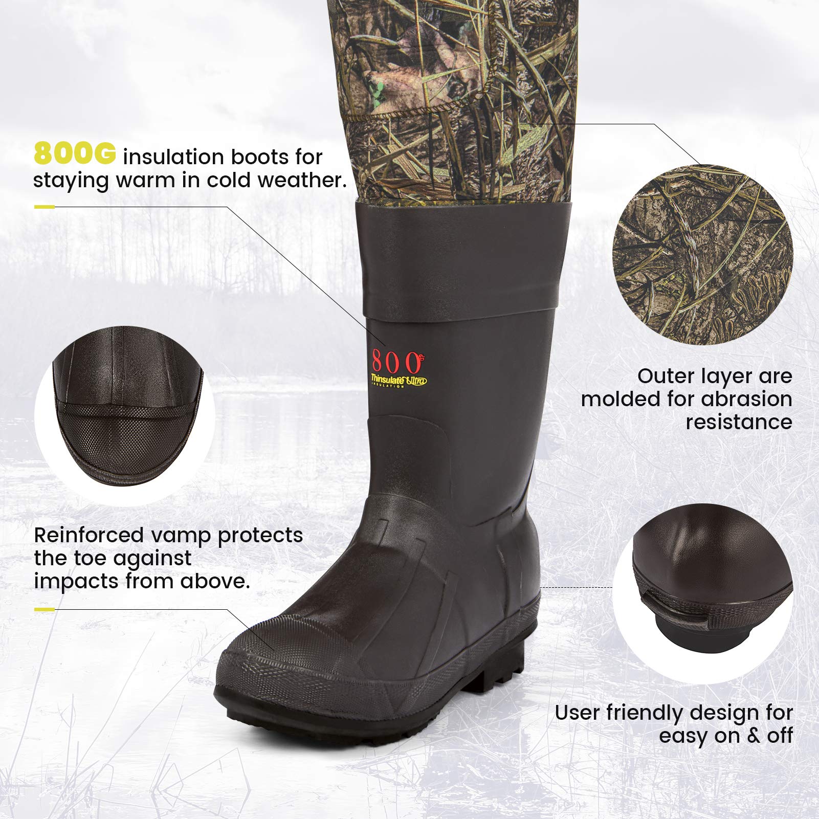 Gonex Neoprene Hunting Waders | Chest Waders with 800G Insulated Boots