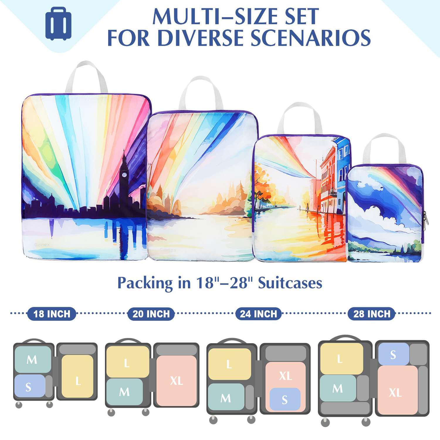 Rainbow Compression Packing Cubes, Travel Organizer with Double Zipper ...
