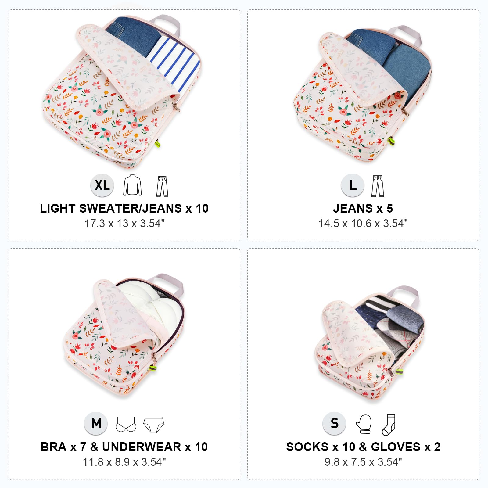 Gonex Floral Compression Packing Cubes Set of 4 for Luggage