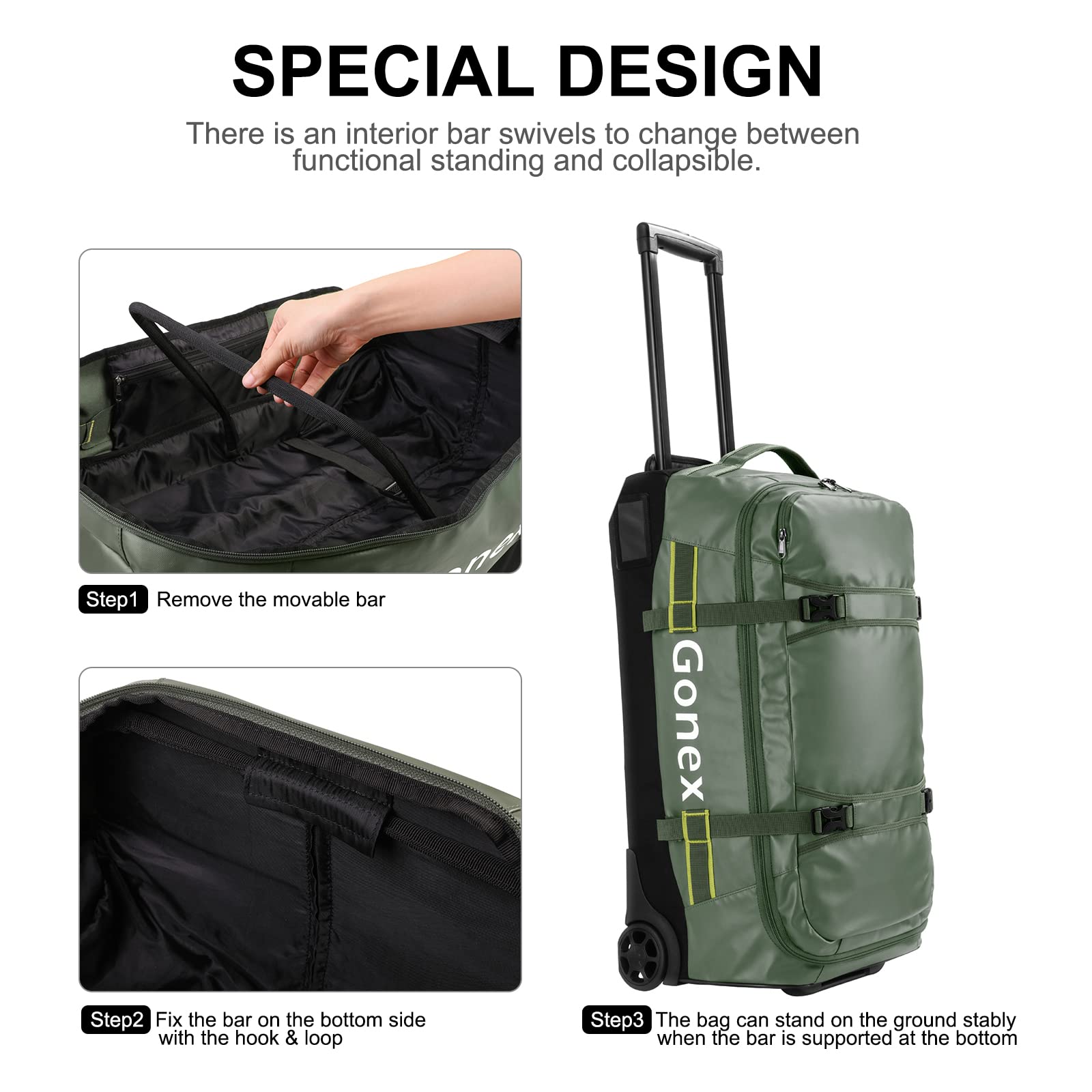 Gonex 25 Inch Rolling Duffle Bags, 70L Wheeled Travel Duffel Luggage