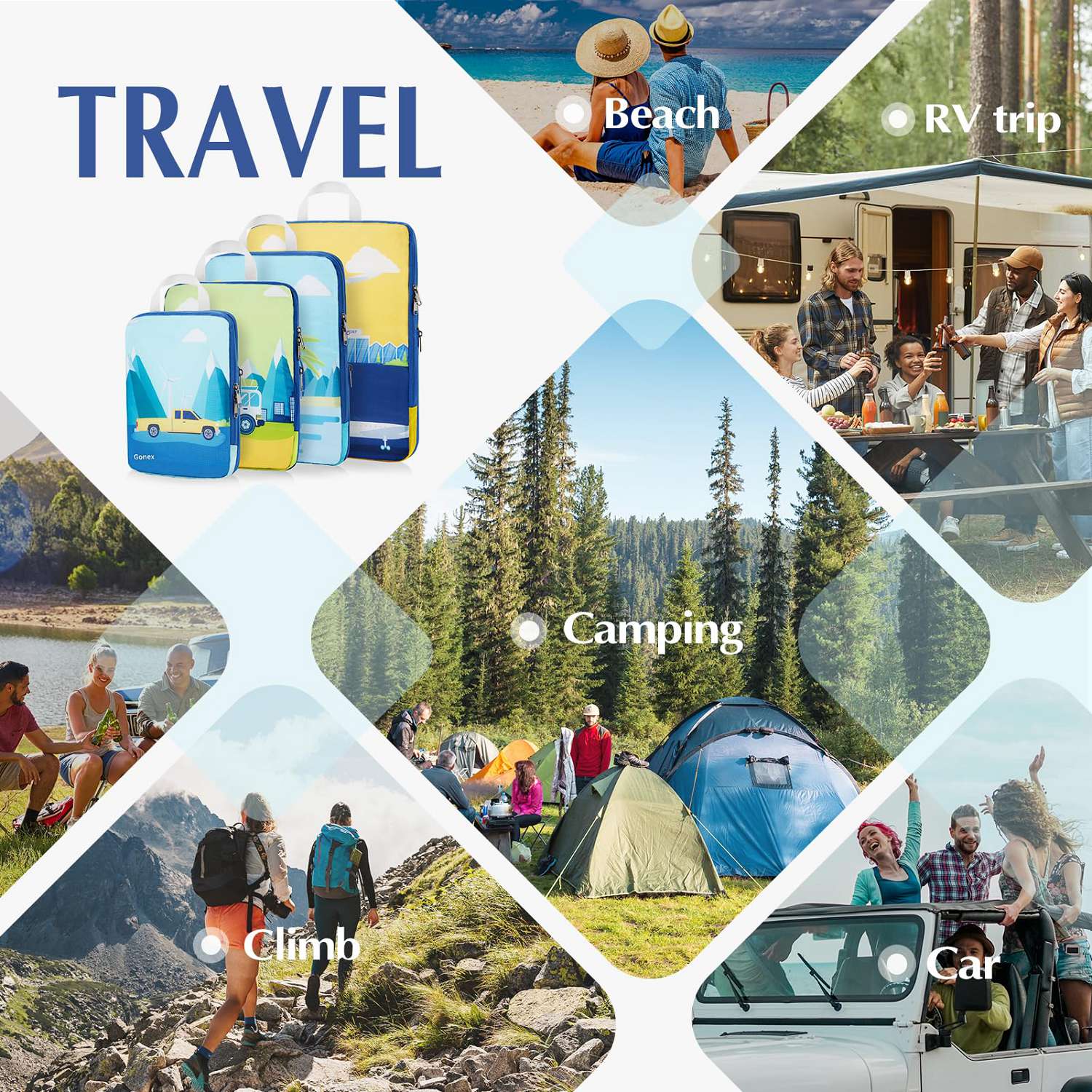 Gonex Travel Printed Compression Packing Cubes 4 Pcs for Camping