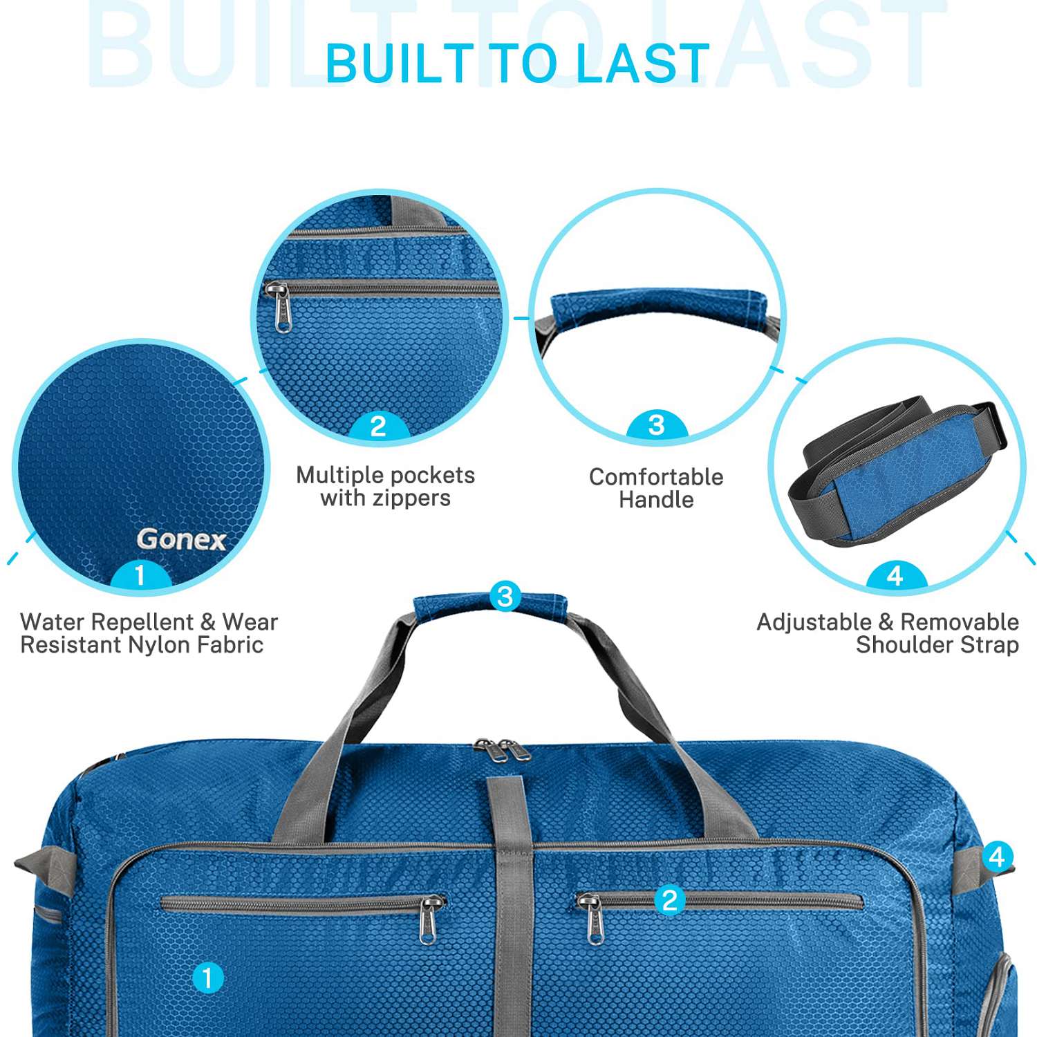 Gonex 80L Large Foldable Duffle Bag with Shoes Compartment for Travel