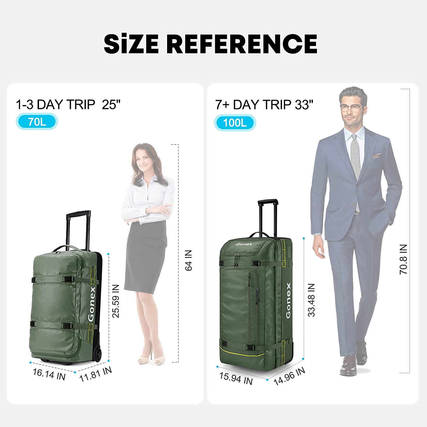 Gonex 25 Inch Rolling Duffle Bags, 70L Wheeled Travel Duffel Luggage